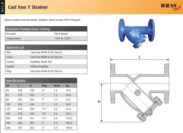 Cast Iron Y Strainers - Datasheets - | IWE Ltd