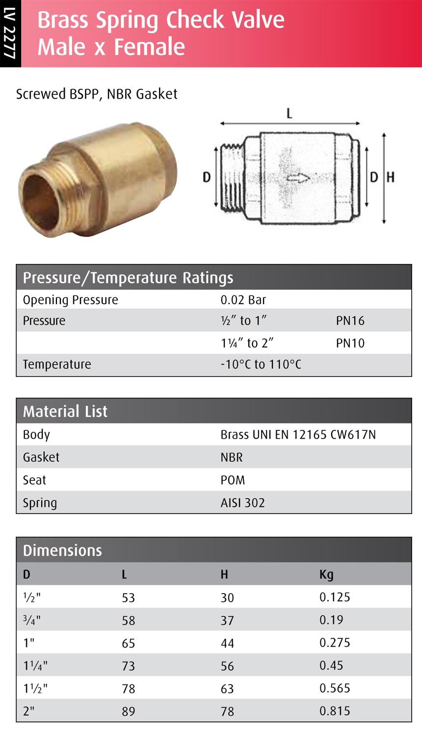 Spring Check Male Female - Datasheet - | IWE Ltd