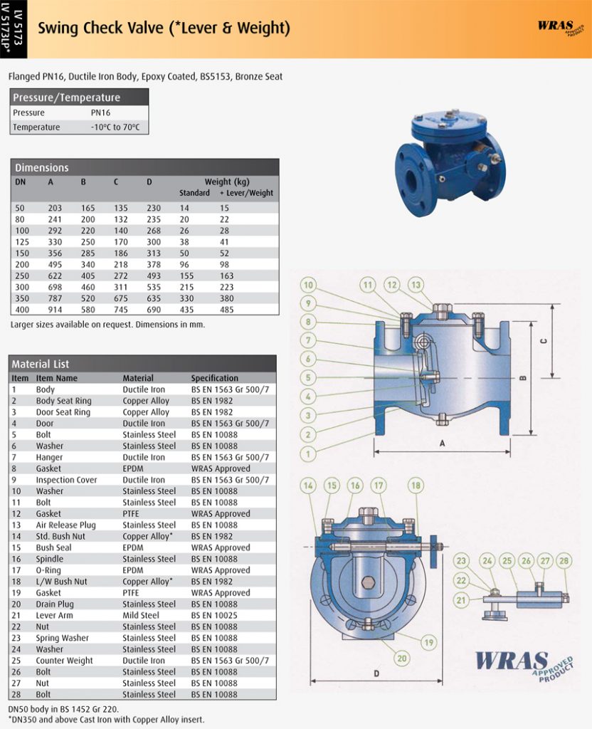 Iron Check Valve - Ductile Iron Lever & Weight - Datasheet - | IWE Ltd